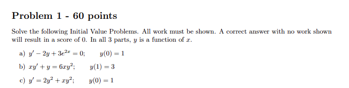 Solved Problem 1 - 60 ﻿pointsSolve the following Initial | Chegg.com