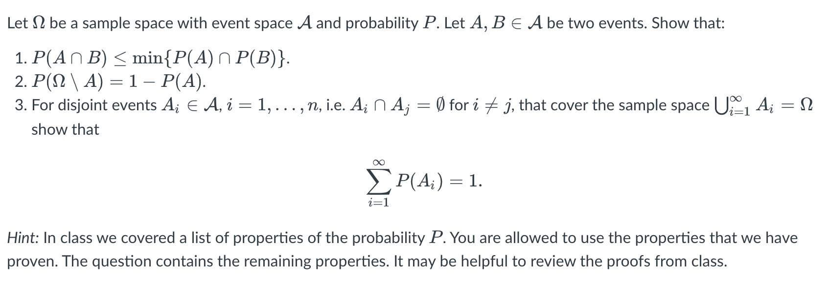 Solved Let Ω ﻿be a sample space with event space A and | Chegg.com