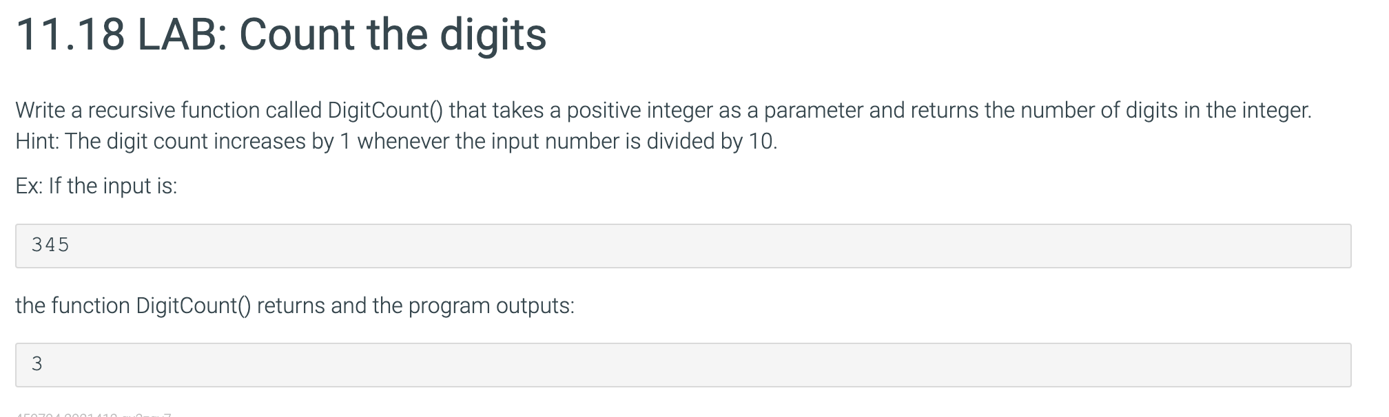 Solved Write A Recursive Function Called Digitcount That
