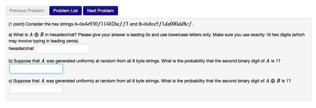 Solved (1 point) Consider the hex strings | Chegg.com