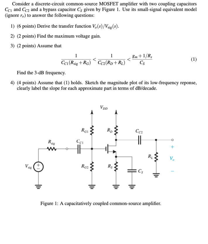Solved Consider a discrete circuit common-source MOSFET | Chegg.com