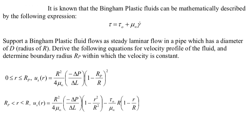 Solved It is known that the Bingham Plastic fluids can be | Chegg.com