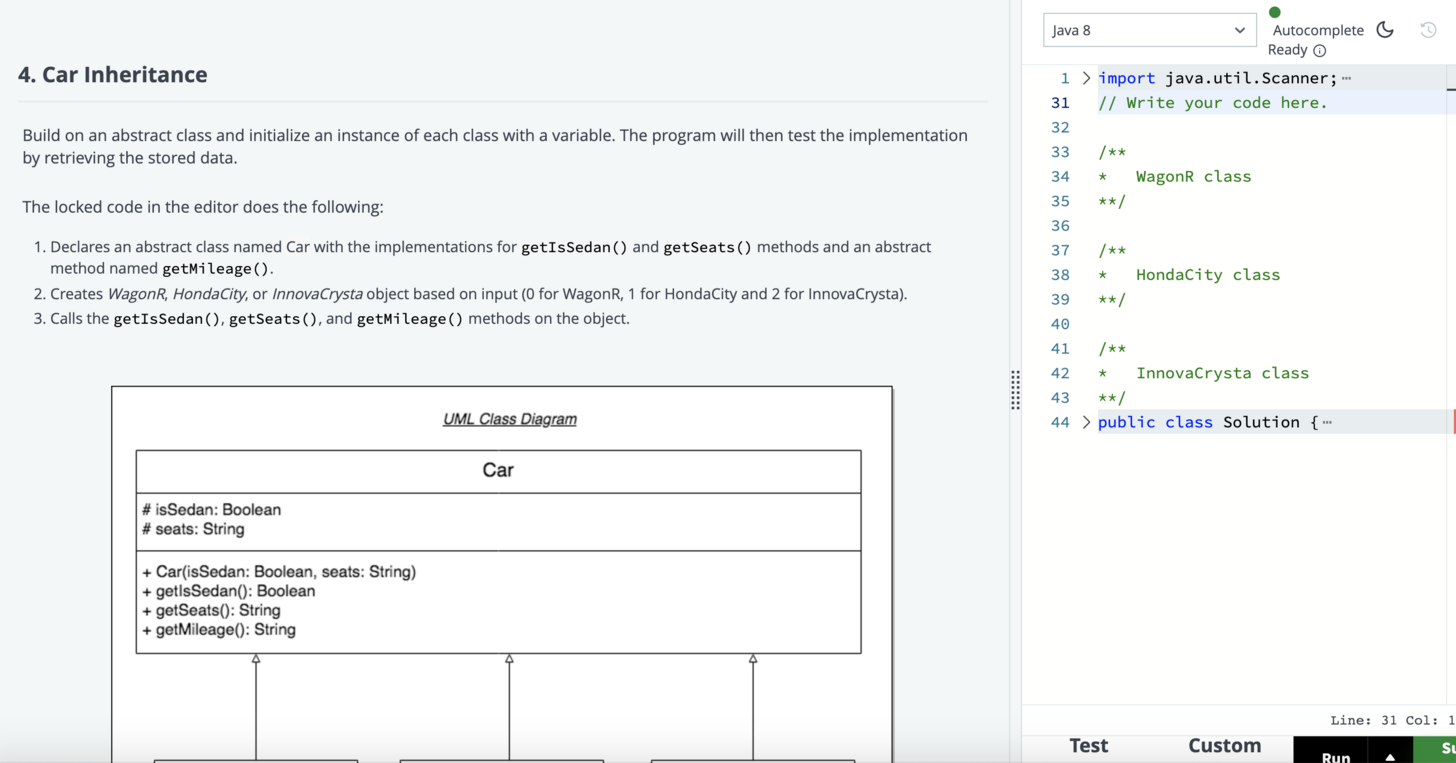 4. Car Inheritance Build on an abstract class and | Chegg.com