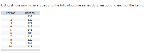 Solved 1-Using simple moving averages and the following time | Chegg.com