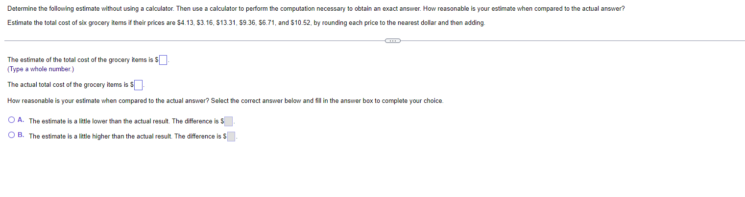 Solved The estimate of the total cost of the grocery items | Chegg.com