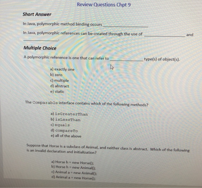 Solved Review Questions Chpt 9 Short Answer In Java, | Chegg.com Solved Review Questions Chpt 9 Short Answer In Java, | Chegg.com