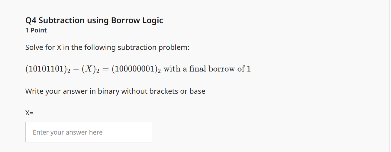 Solved Q4 Subtraction using Borrow Logic 1 Point Solve for X | Chegg.com