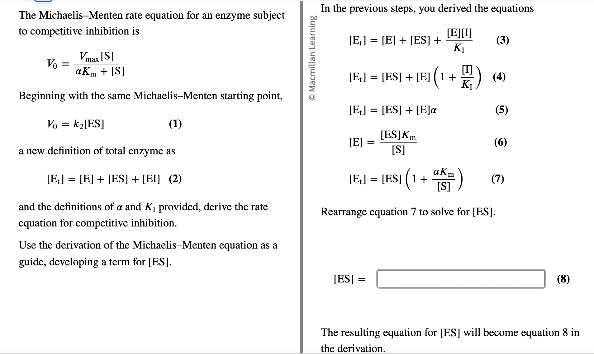 The Michaelis-Menten rate equation for an enzyme | Chegg.com