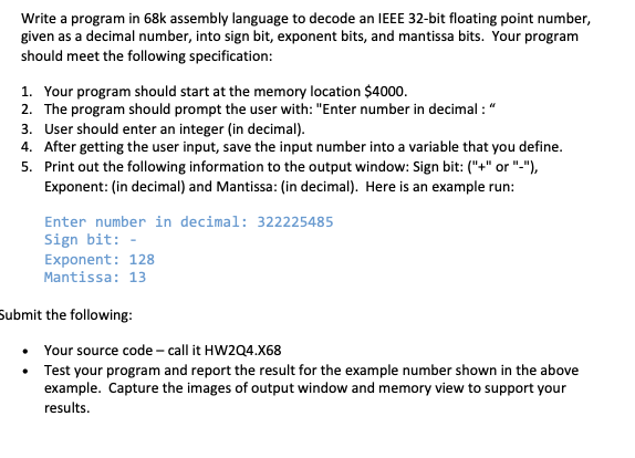 Solved Write A Program In 68k Assembly Language To Decode An 