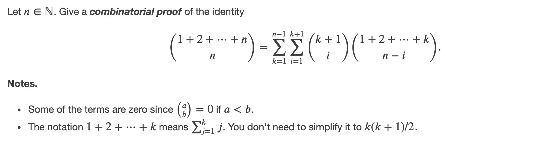 Solved Let n E N. Give a combinatorial proof of the identity | Chegg.com