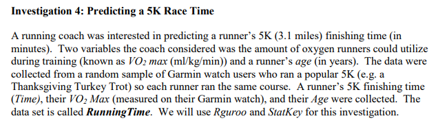 Investigation 4: Predicting a 5K Race Time A running | Chegg.com