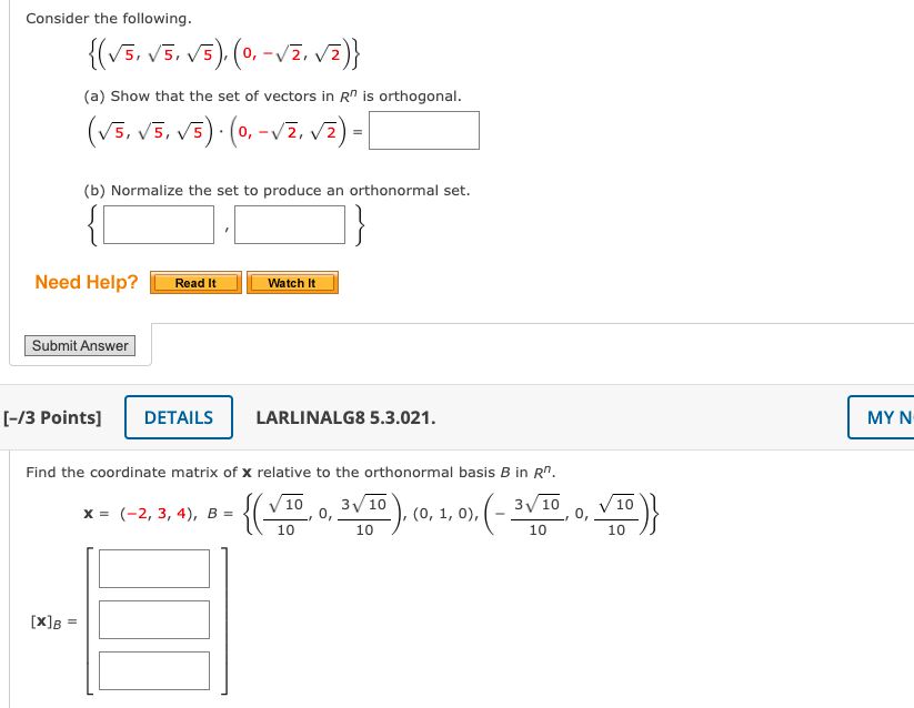 Solved Consider the following. {(75. 75. Vs), (0.-V3.73) (a) | Chegg.com