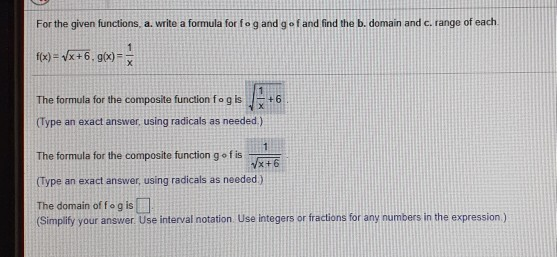Solved For the given functions, a write a formula for fog | Chegg.com
