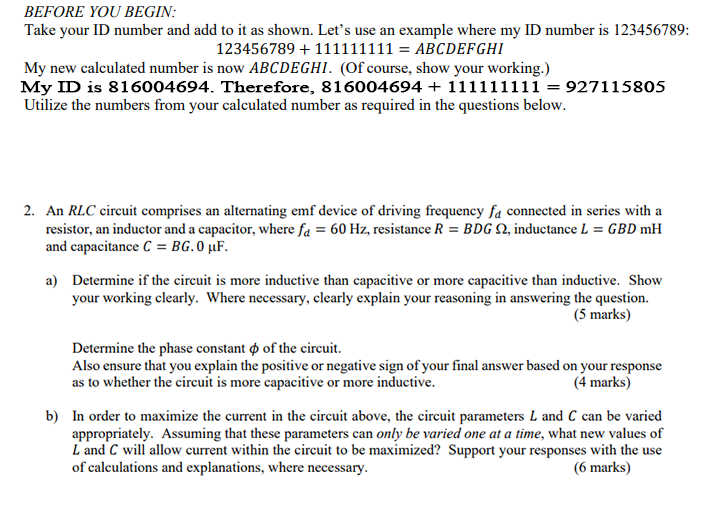 Solved BEFORE YOU BEGIN: Take your ID number and add to it | Chegg.com