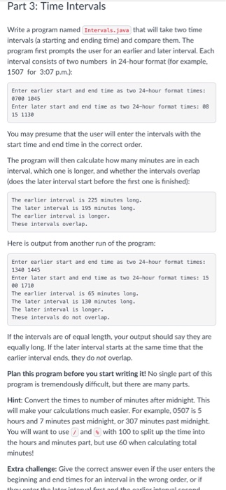 Solved Part 3: Time Intervals Write a program named | Chegg.com