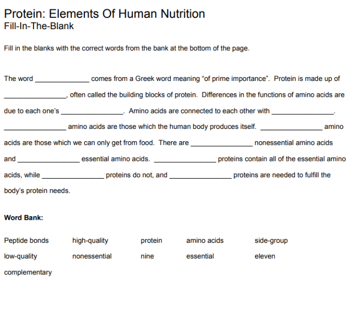 Solved Protein: Elements Of Human Nutrition | Chegg.com