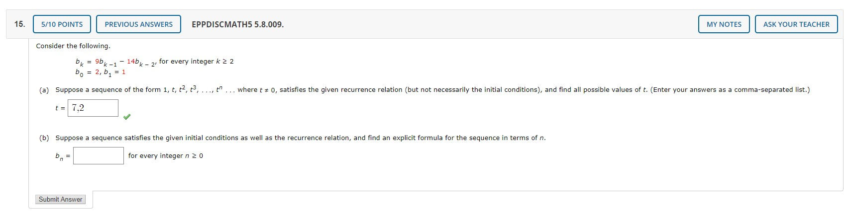 Solved 5/10 POINTS PREVIOUS ANSWERS EPPDISCMATH5 5.8.009. MY | Chegg.com