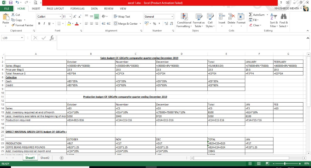 Solved excel 1.dsk Excel (Product Activation Failed) | Chegg.com