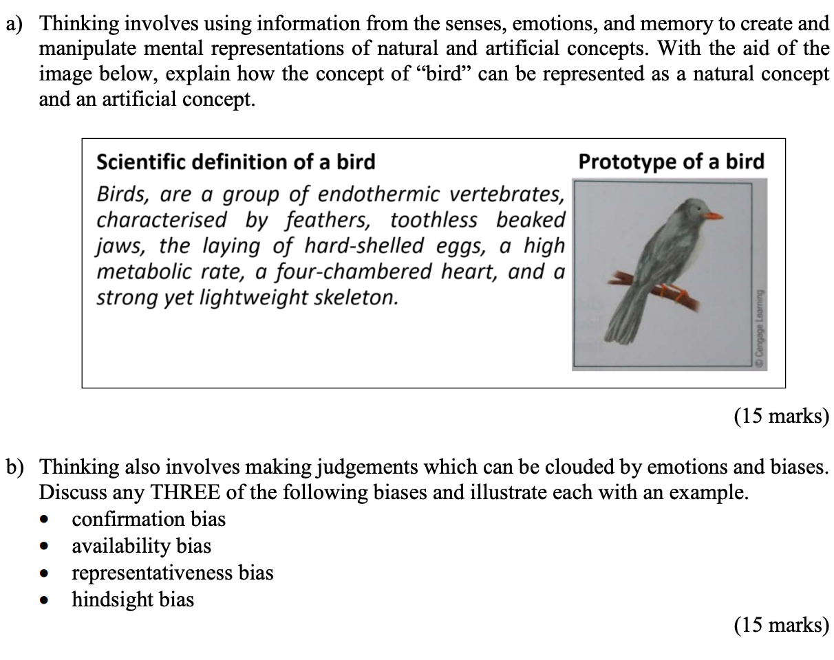 Solved a) Thinking involves using information from the | Chegg.com