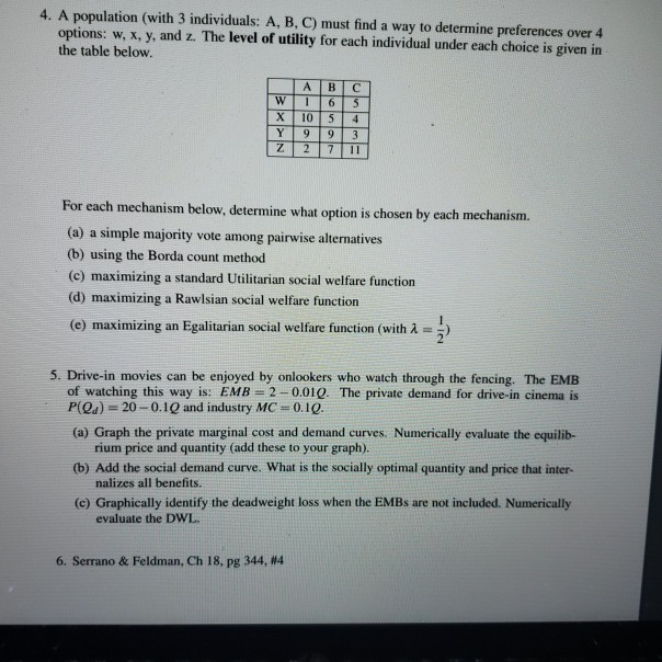 Solved 4. A population (with 3 individuals: A, B, C) must | Chegg.com