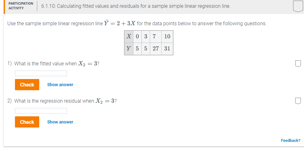 Solved PARTICIPATION ACTIVITY 6.1.10: Calculating fitted | Chegg.com
