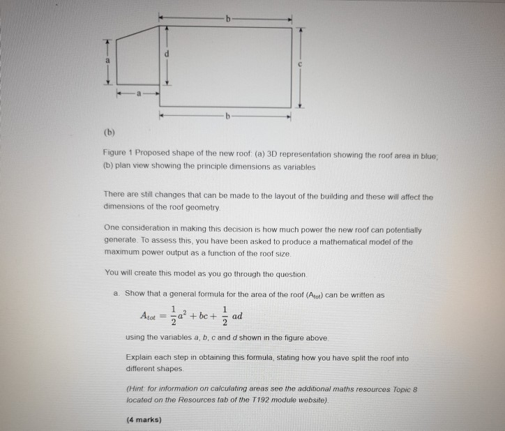 Solved (b) Figure 1 Proposed shape of the new roof (a) 3D | Chegg.com