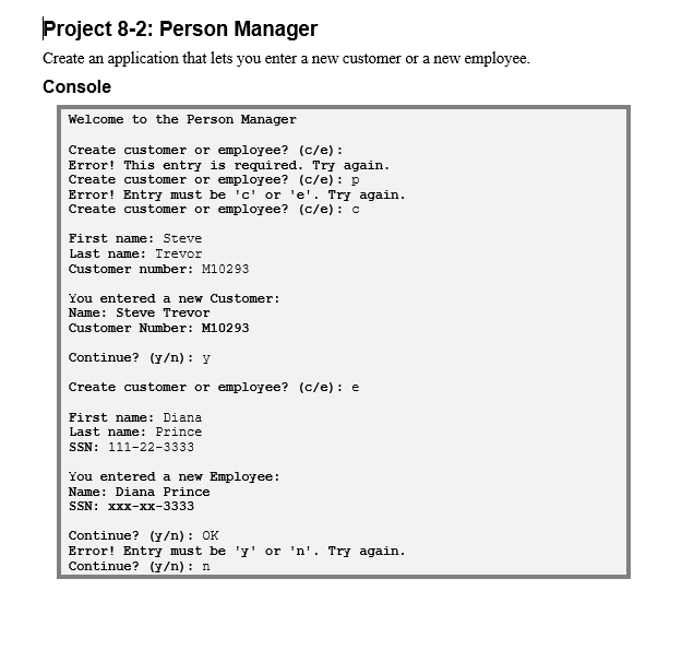 Solved Project 8-2: Person Manager Create an application | Chegg.com