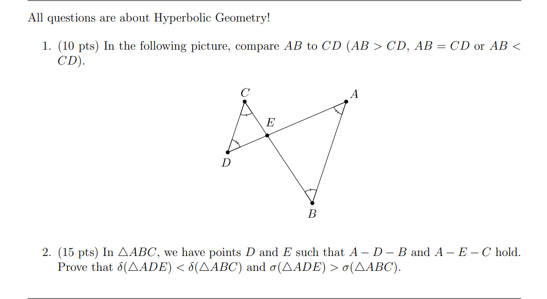 Solved All questions are about Hyperbolic Geometry! 1. (10 | Chegg.com