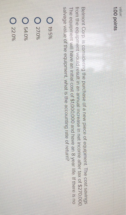 Solved value 1.00 points Belmont Corp. is considering the | Chegg.com