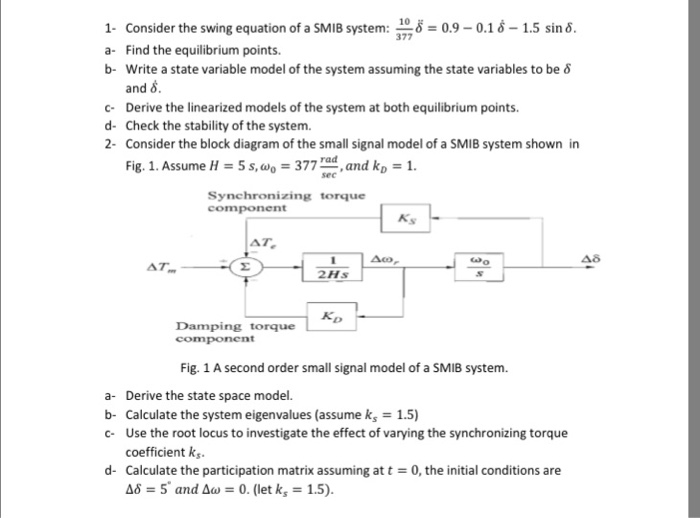 Solved Consider the swing equation of a SMIB system: 10/377 | Chegg.com