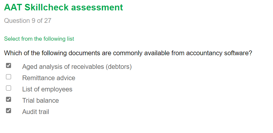 Solved AAT Skillcheck assessment Question 9 of 27 Select | Chegg.com