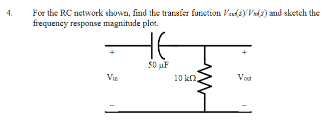 Solved 4. For the RC network shown, find the transfer | Chegg.com