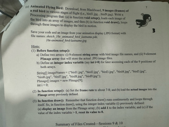 Solved e) Animated Flying Bird: Download, from Blackboard, 9 | Chegg.com