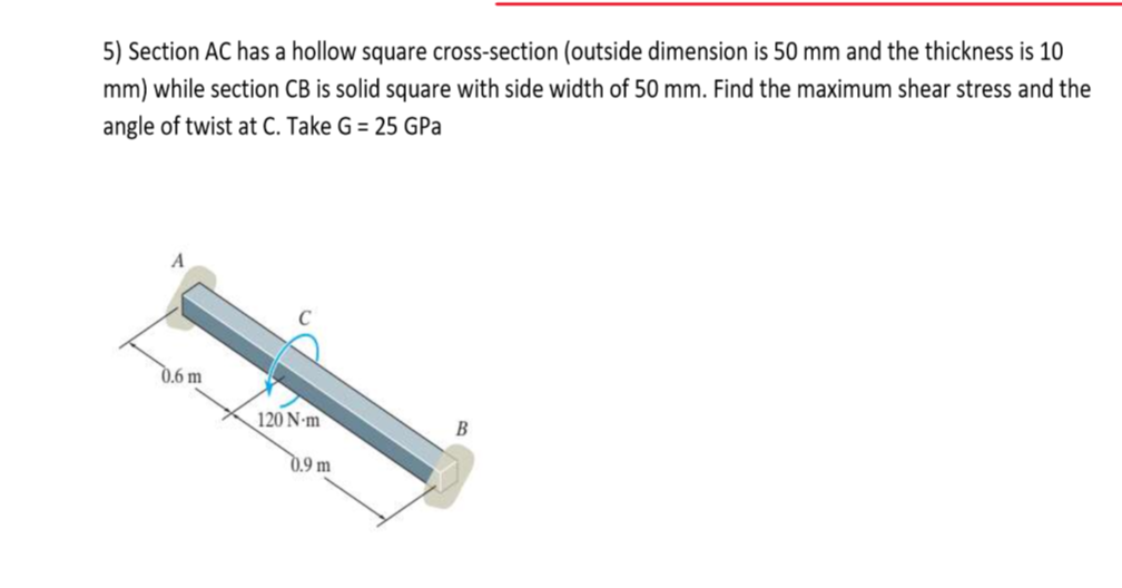 Solved 5) Section AC has a hollow square cross-section | Chegg.com