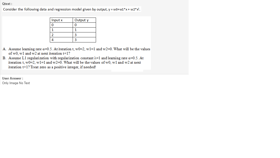 Solved Qtext : Consider the following data and regression | Chegg.com