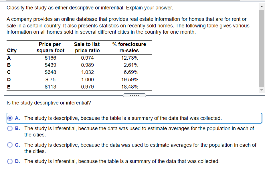 Solved Classify the study as either descriptive or | Chegg.com