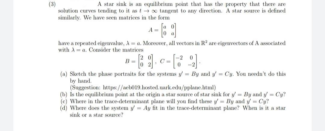 Solved (3) A star sink is an equilibrium point that has the | Chegg.com