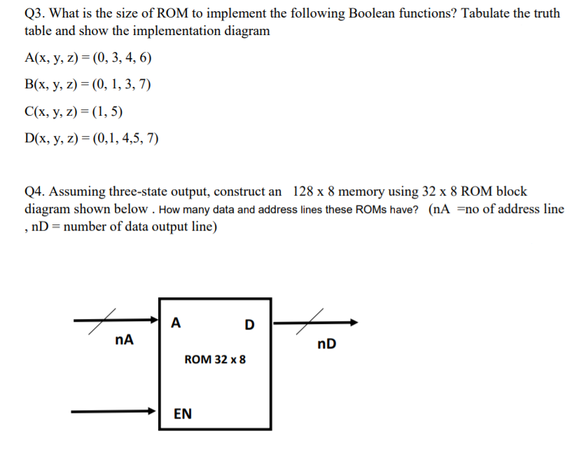 Q3. What is the size of ROM to implement the | Chegg.com