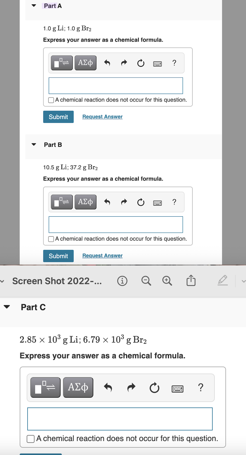 Solved For the reaction shown, find the limiting reactant | Chegg.com