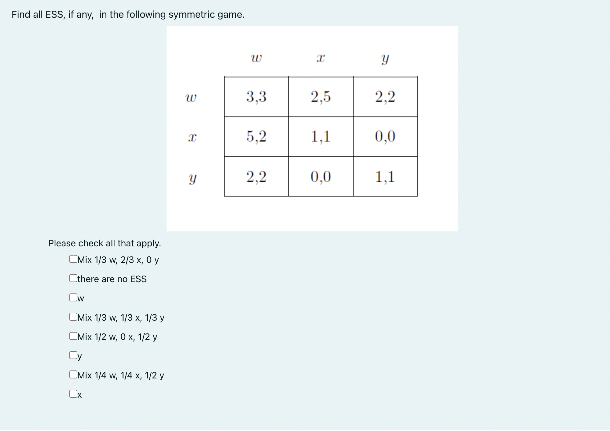 Solved Find all ESS, if any, in the following symmetric | Chegg.com