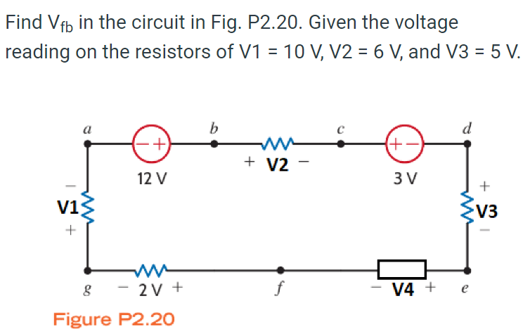 Solved Find Vfb in the circuit in Fig. P2.20. Given the | Chegg.com