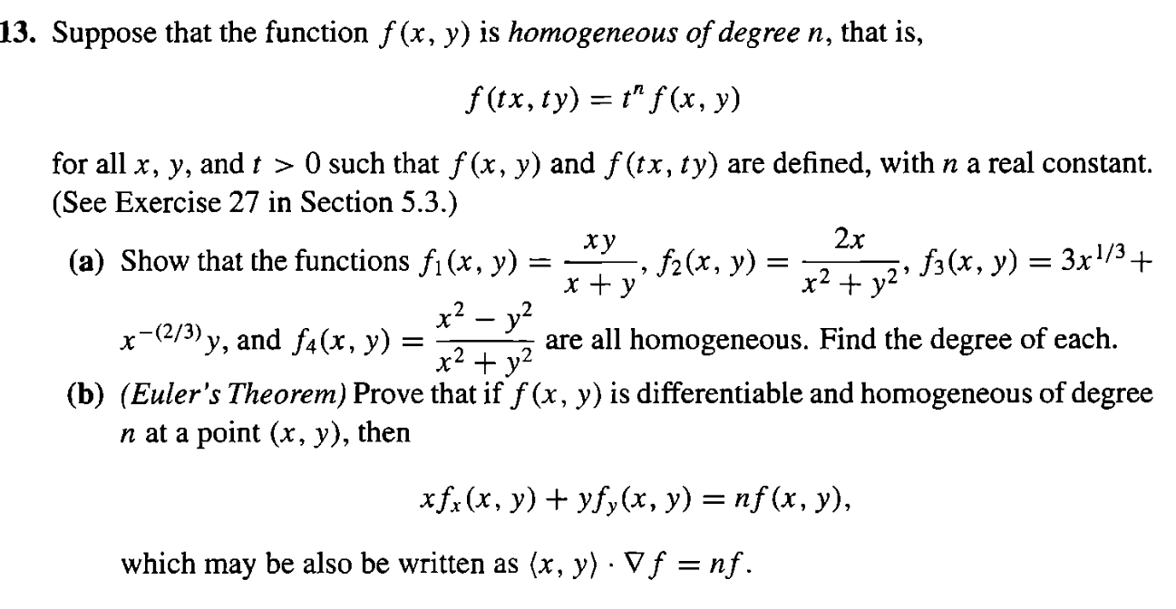 Suppose that the function f(x,y) is homogeneous of | Chegg.com