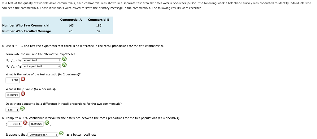 Solved In a test of the quality of two television | Chegg.com