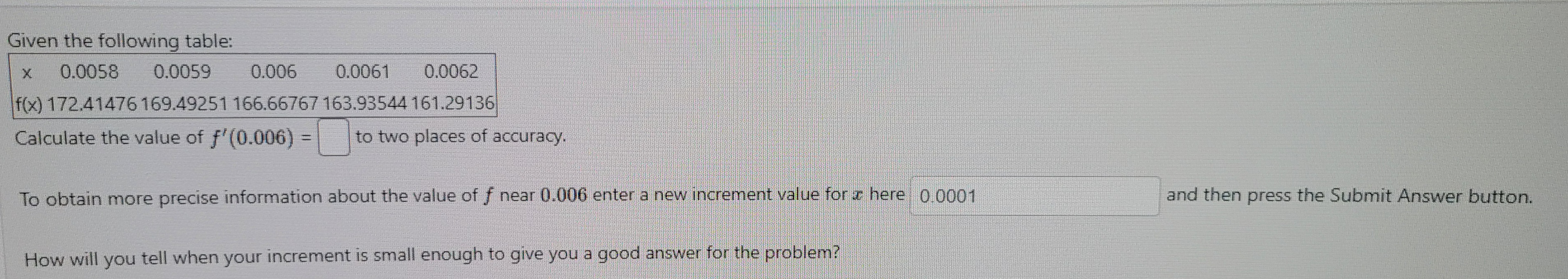 Solved Given the following table:Calculate the value of | Chegg.com