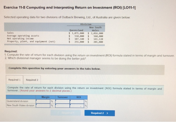 Solved Exercise 11-8 Computing and Interpreting Return on | Chegg.com