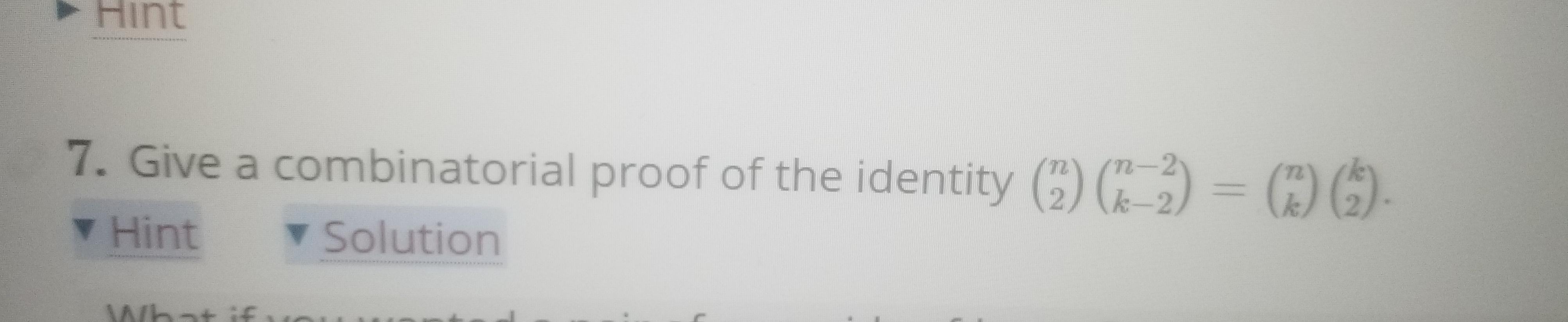 Solved Hint 7 Give A Combinatorial Proof Of The Identity 
