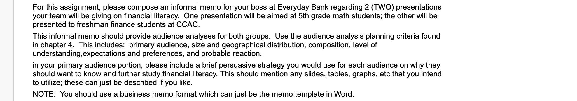 Solved For this assignment, please compose an informal memo | Chegg.com