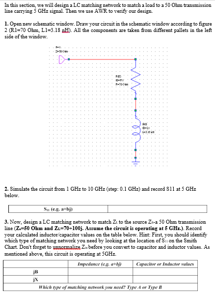 In this section, we will design a LC matching network | Chegg.com