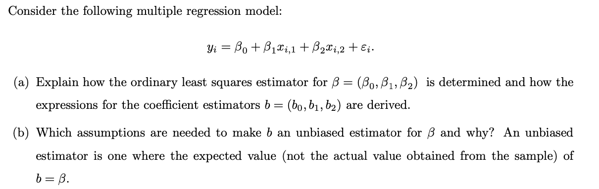 Solved Consider the following multiple regression model: Yi | Chegg.com