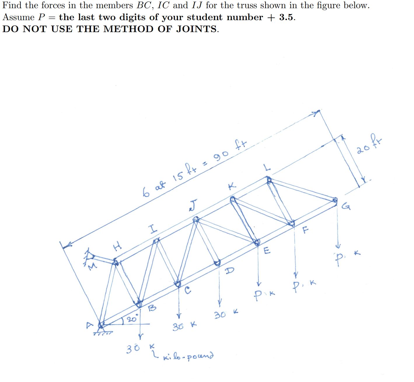 Solved Find the forces in the members BC,IC and IJ for the | Chegg.com